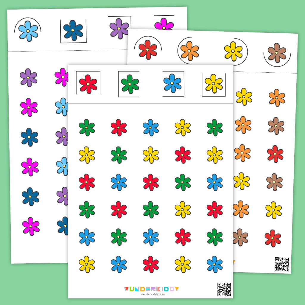 Printable Flowers Pre-Writing Visual Discrimination Worksheets