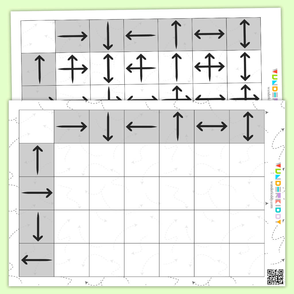 Printable Logic Puzzle for Kids: Combine Arrows Directions Grid