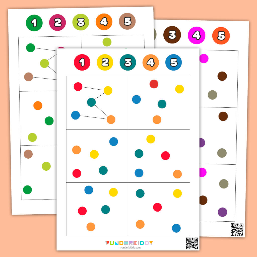 Printable Dot to Dot by Color Recognition Preschool Worksheets