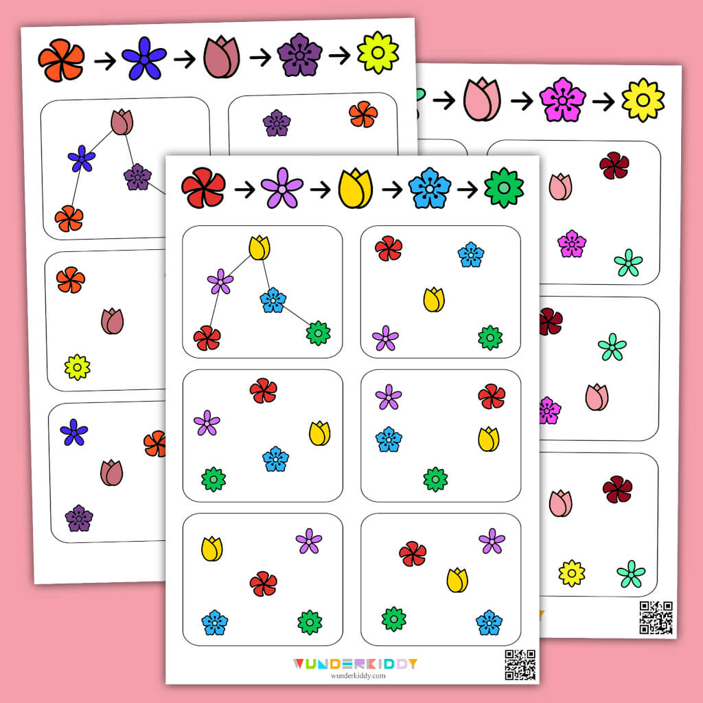 Printable Connect the Flowers Pre-Writing Worksheet for Kids