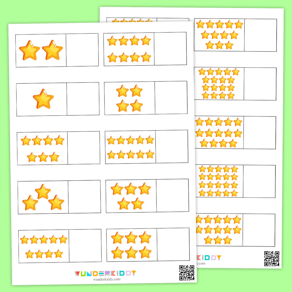 Printable Counting Stars Math Worksheets Numbers 1-20
