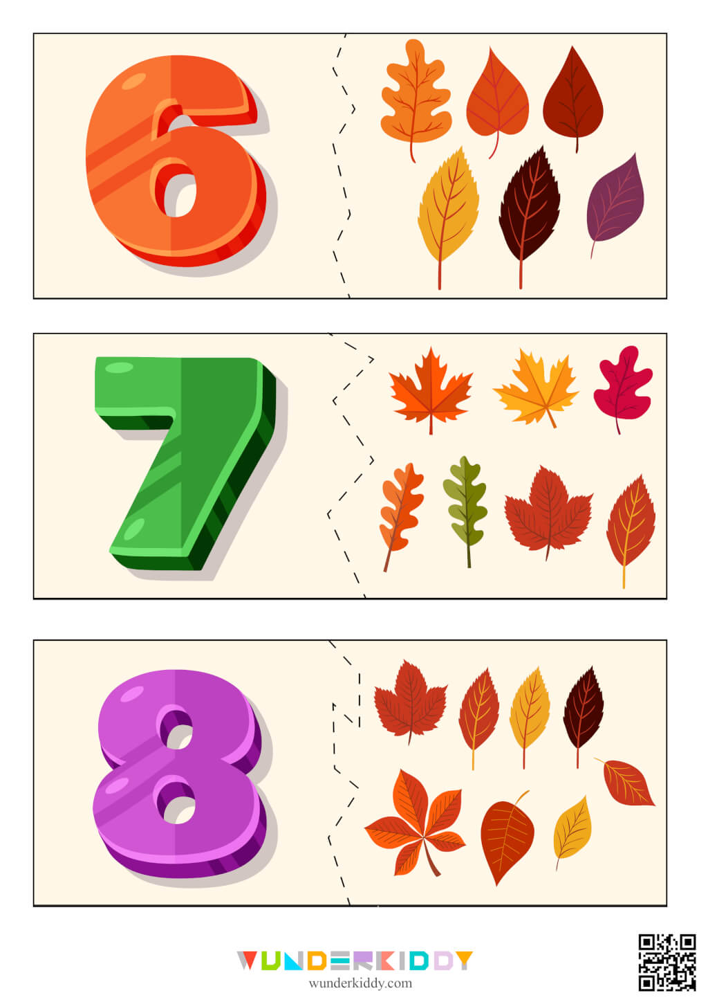 Flash cards «Counting leaves» - Download or print for free