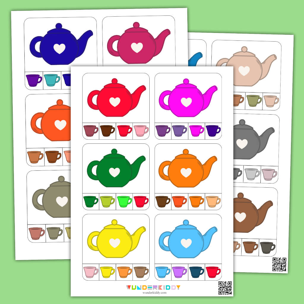 Printable Cup and Teapot Color Match Clip Card Activity