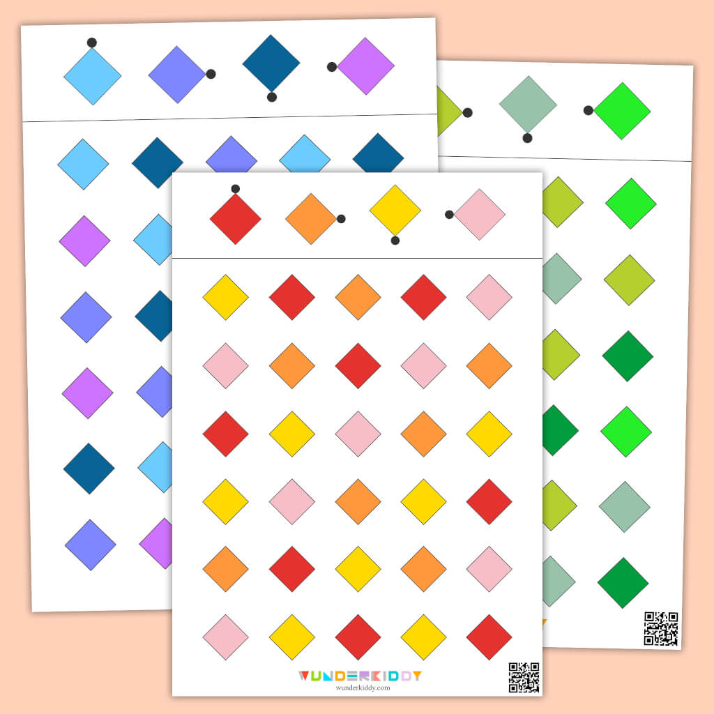 Color Matching with Dots Early Learning Worksheets for Kids