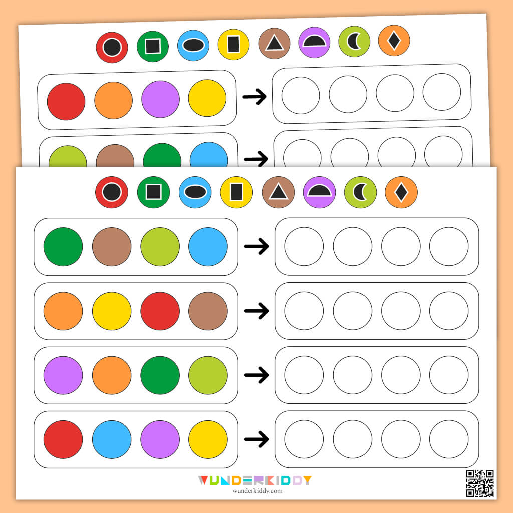 Printable Drawing Shapes by Color Pattern Worksheets for Kids