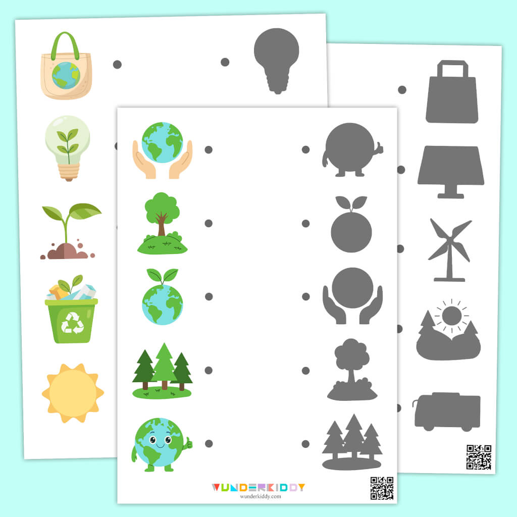 Printable Ecology Themed Shadow Match Worksheets for Preschoolers