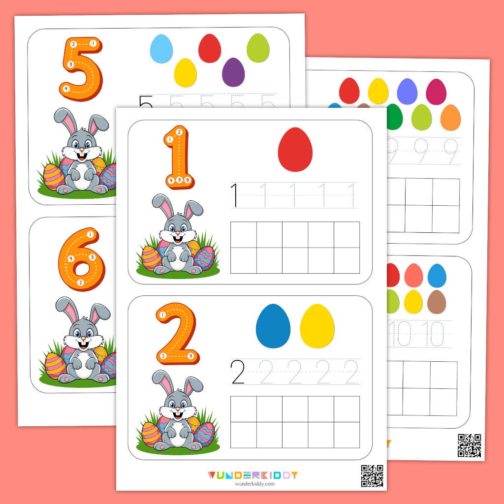 Printable Easter Counting Cards 1 to 10 Worksheets for Kids