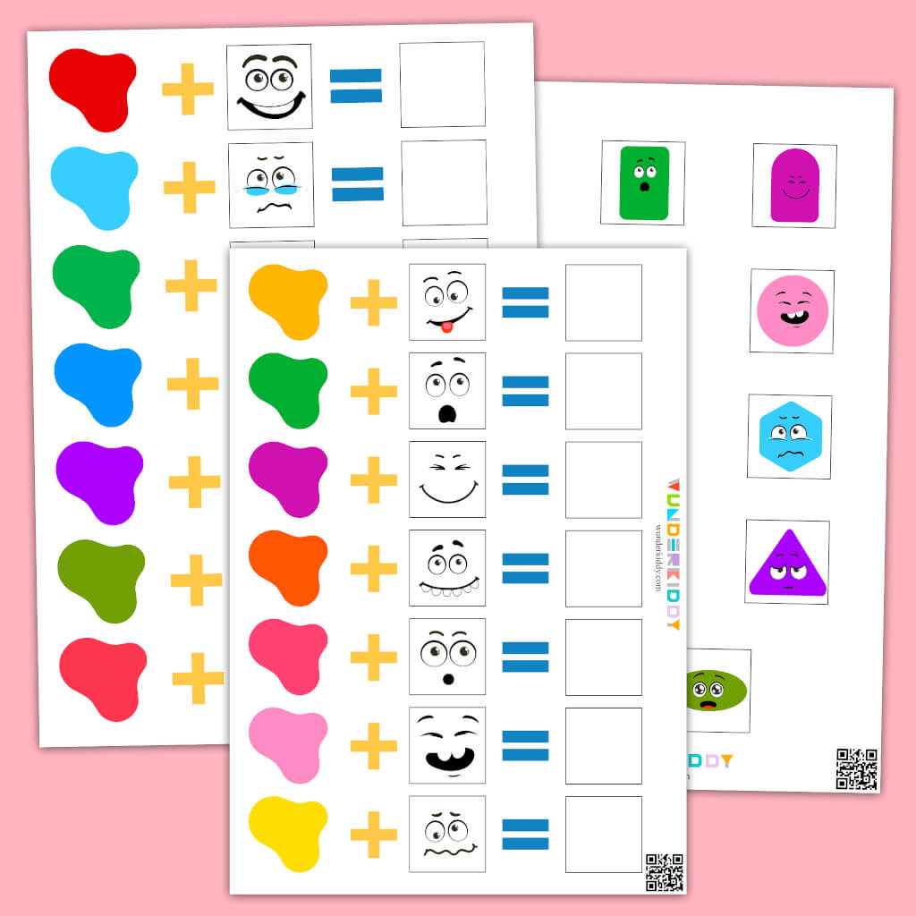 Printable Emotional Shapes Matching Learning Worksheet for Kids