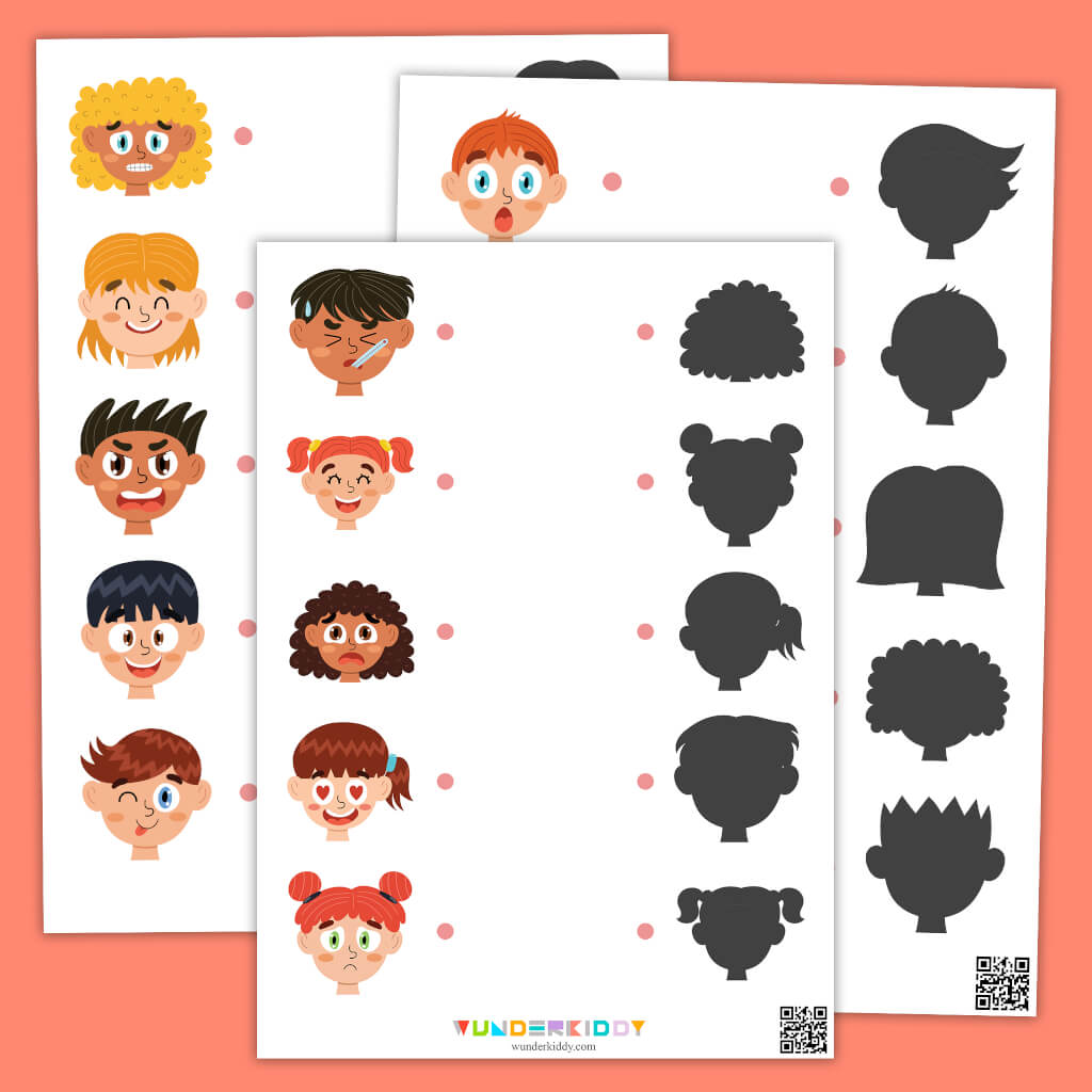 Printable Preschool Visual Game: Identify Emotions & Hairstyles