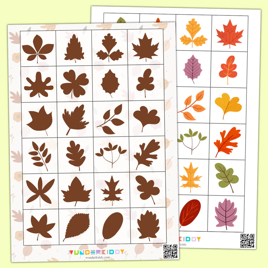 Printable Fall Leaves Shadow Matching Montessori Activity