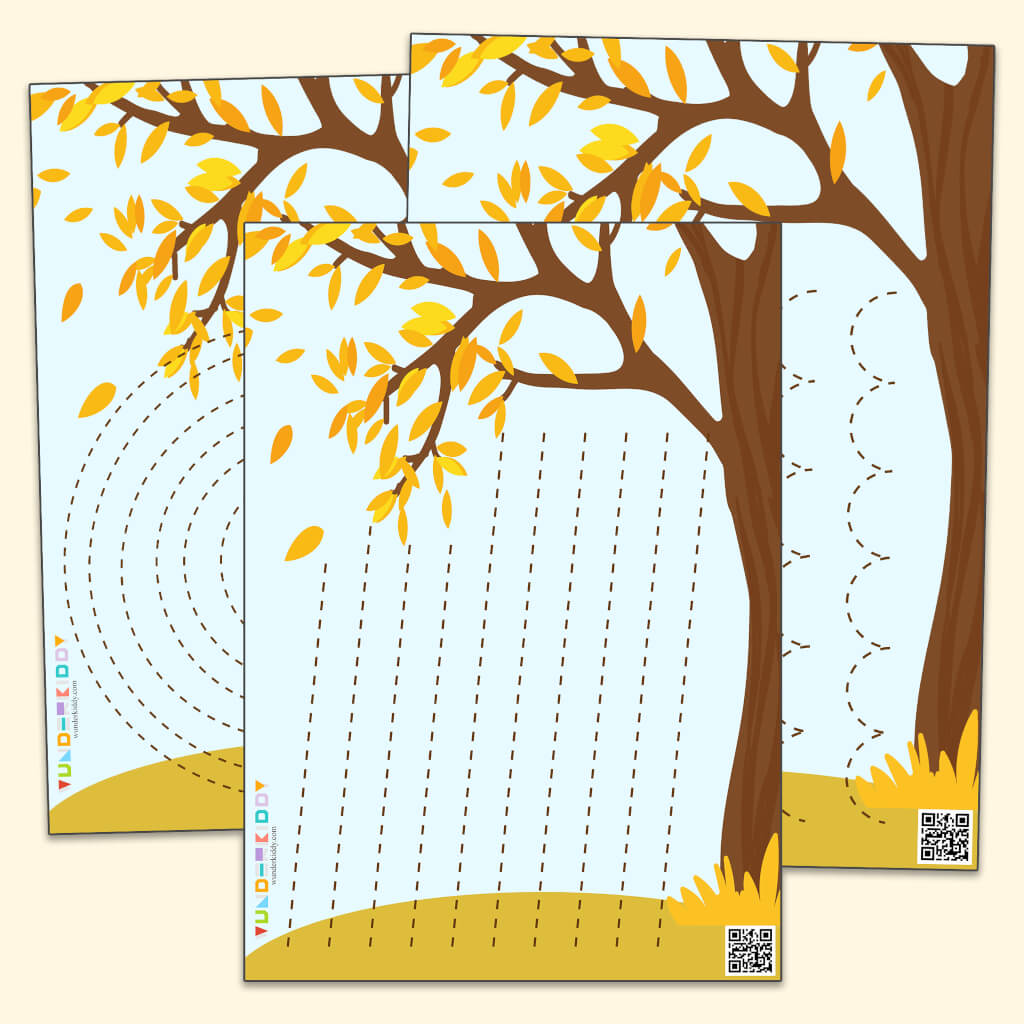 Vertical Lines Tracing Activity Fallen Leaves