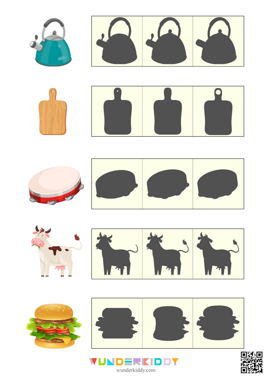 Activity sheet «Match a shadow» - Download or print for free