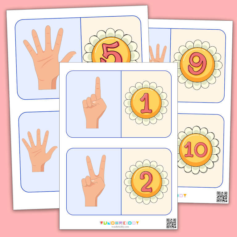 Flash cards «Finger counting» - Printable PDF for play and learn