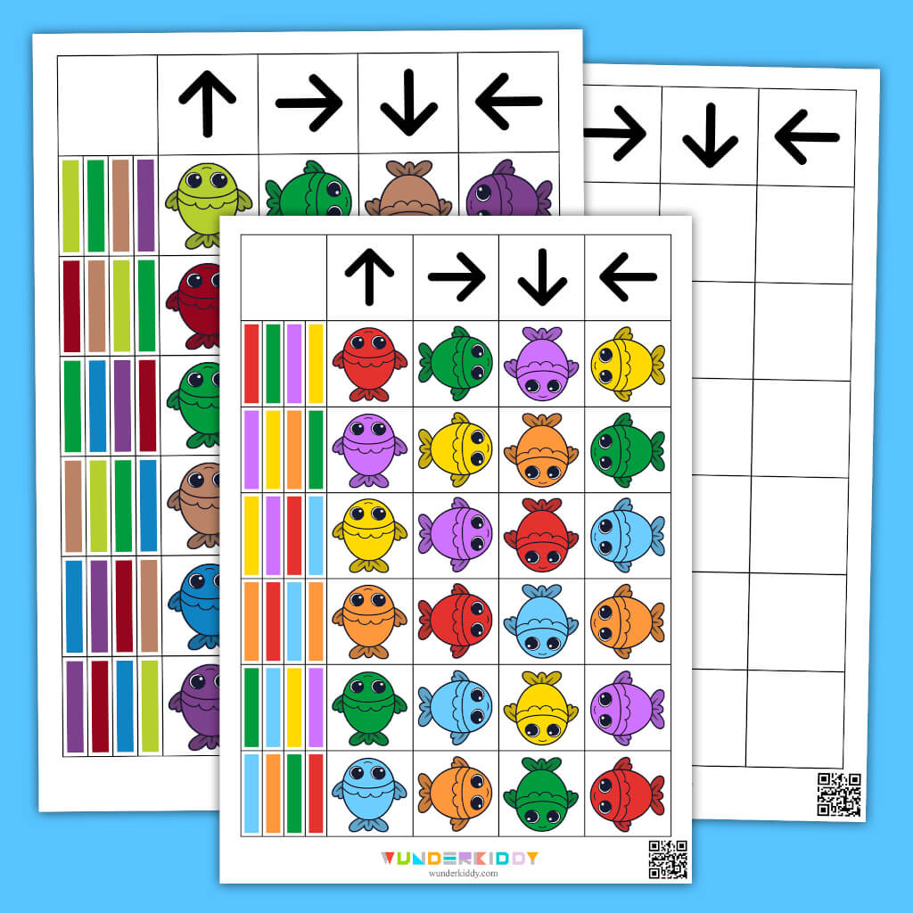 Printable Fish Direction and Color Logic Activity for Kids