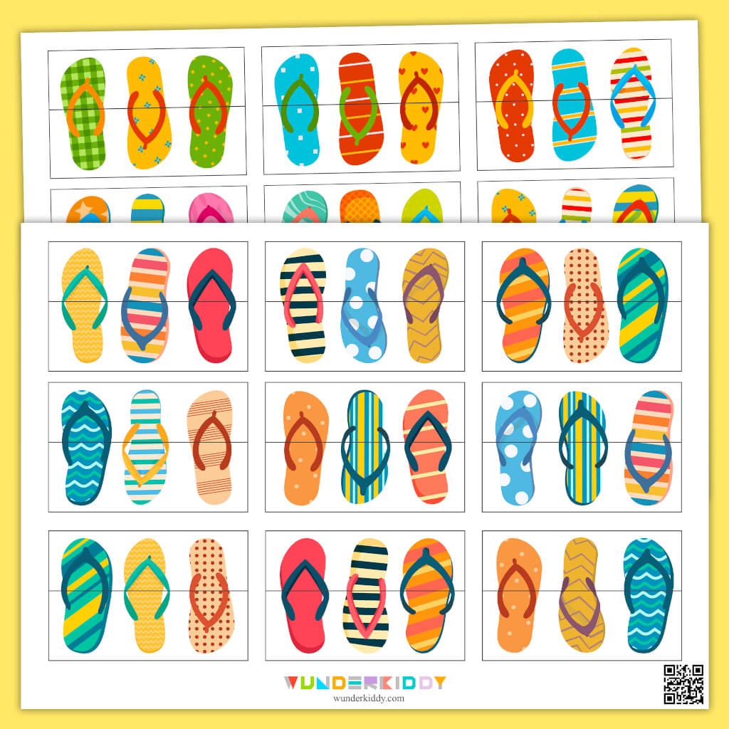 Printable Summer Flip-Flop Matching Game for Preschool
