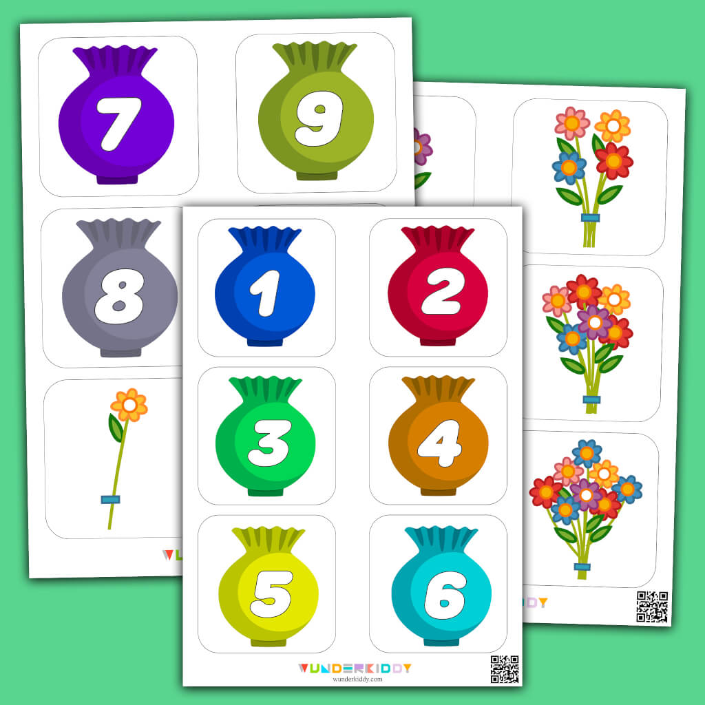 Printable Flower 1-10 Counting Worksheets for Kindergarten