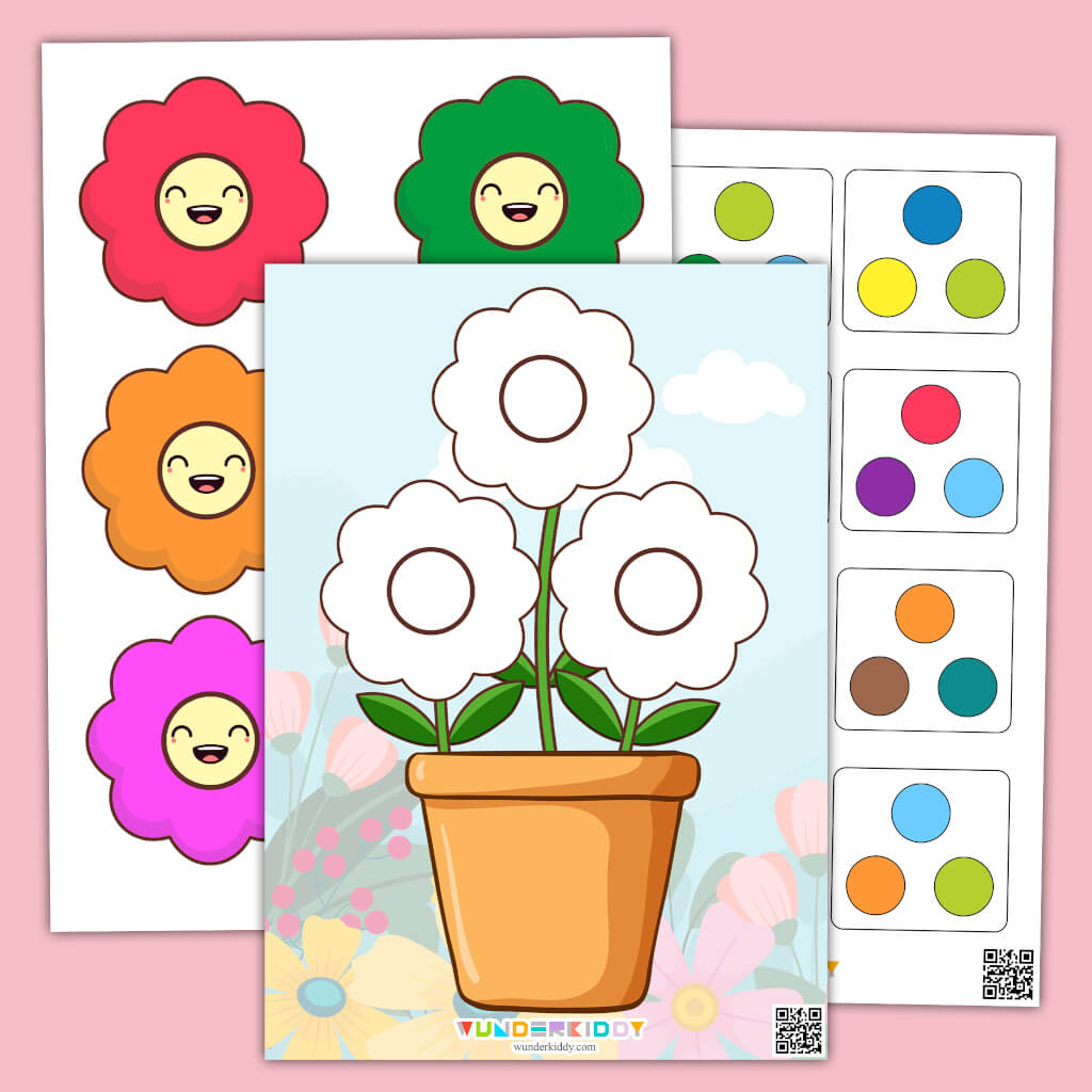 Printable Flower Color Pattern Matching Activity for Kids