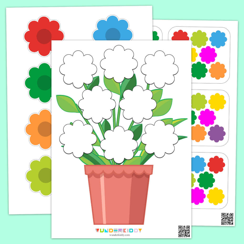 Printable Flower Color Sorting by Pattern Activity for Toddlers