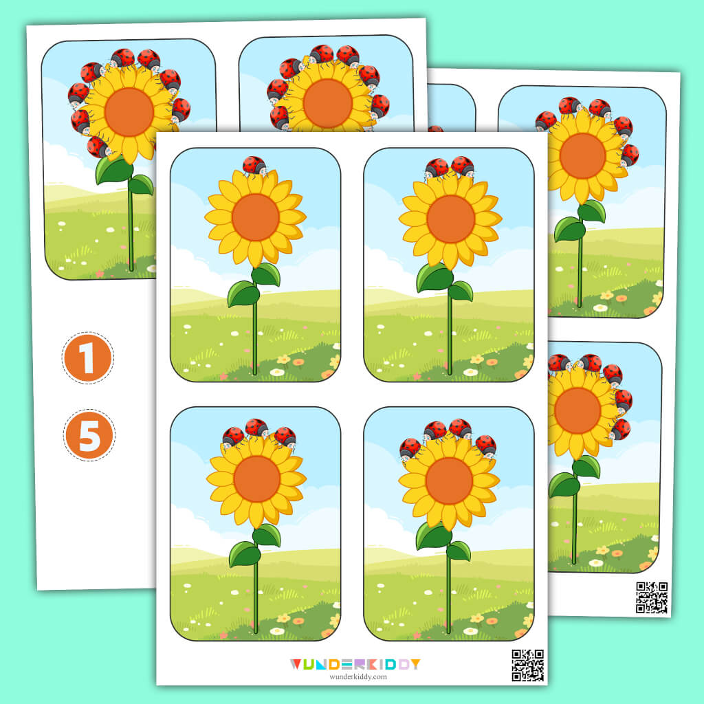 Printable Flower and Ladybug Math Counting Preschool Activity