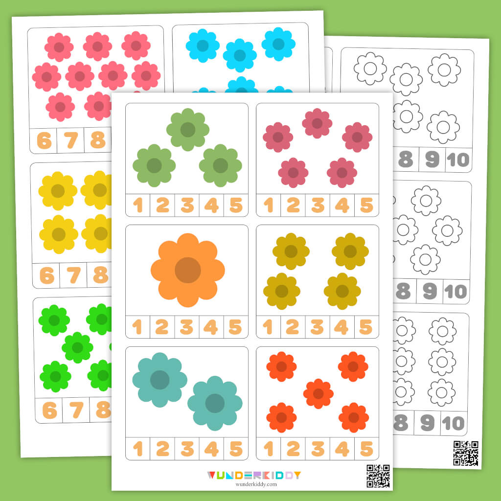 Printable Flower Counting Clip Cards 1-10 for Preschool