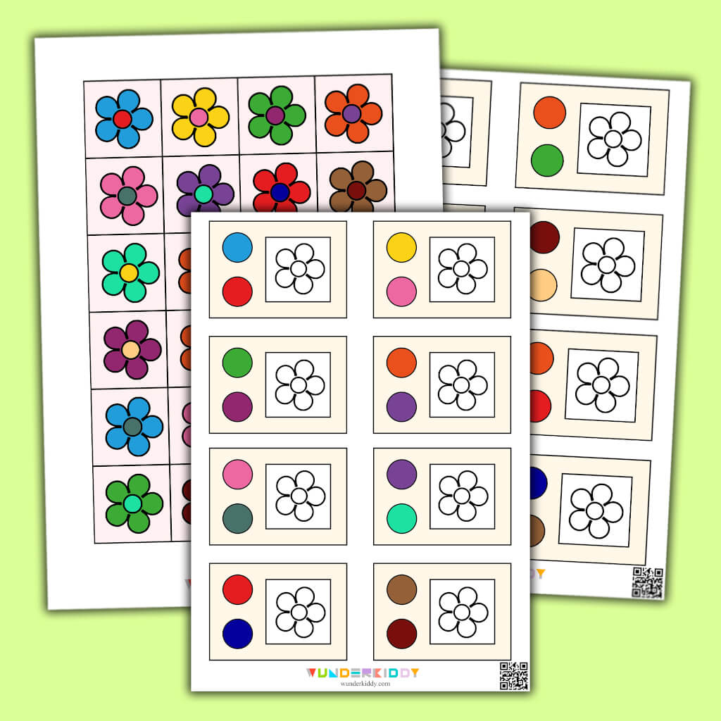 Flower Petals Printable Color Match Cards for Kindergarten