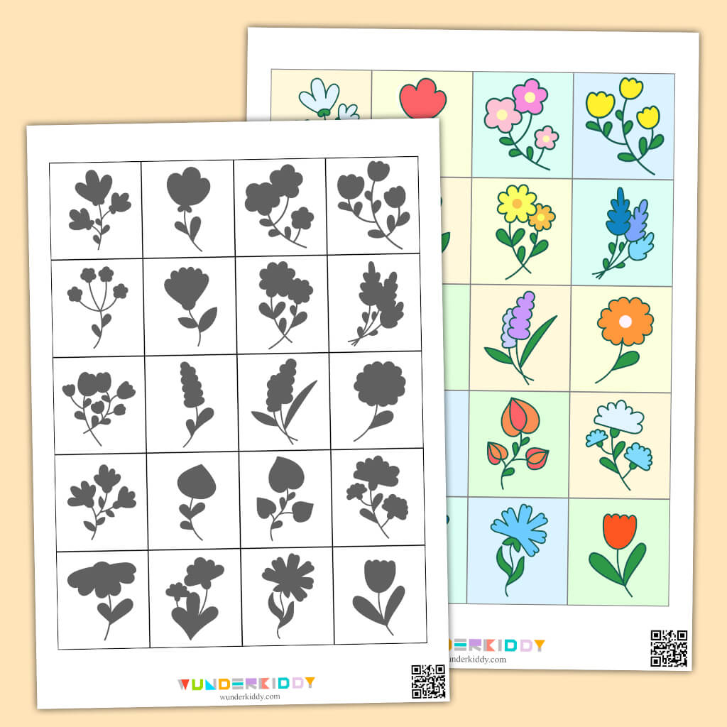 Printable Flowers Shadow Matching Activities for Preschool