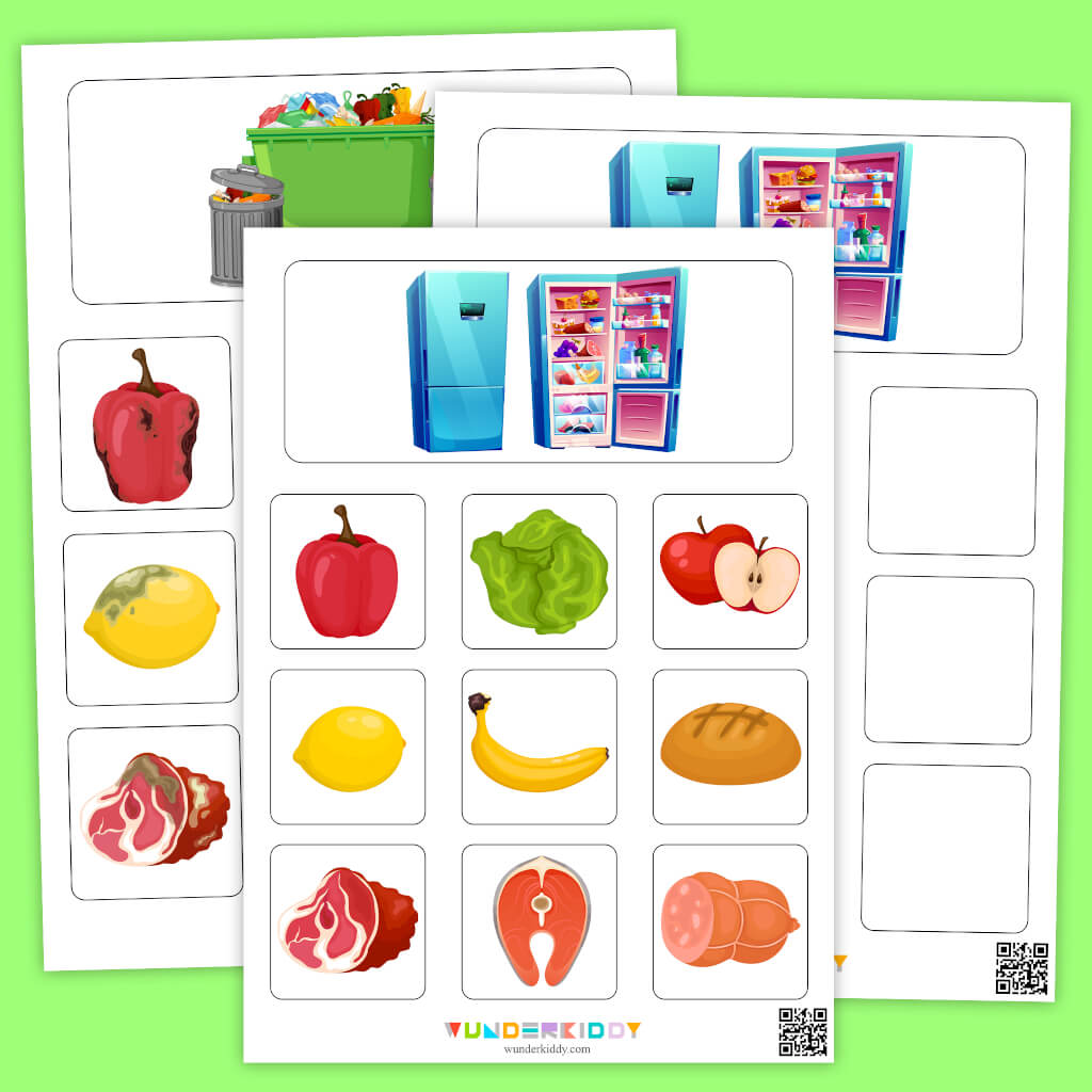 Printable Fresh and Spoiled Foods Sorting Worksheets for Kids