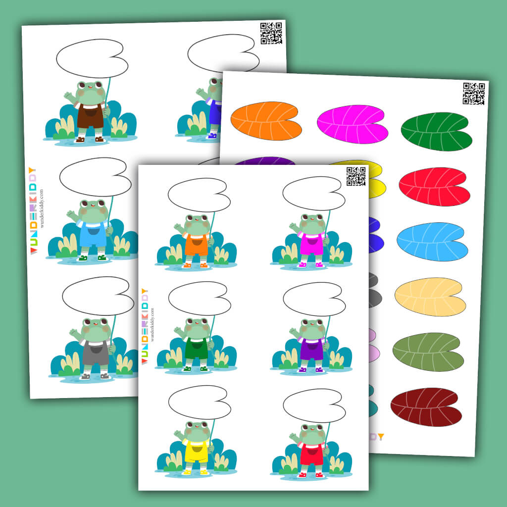 Printable Frog and Umbrella Color Matching Worksheet for Kids