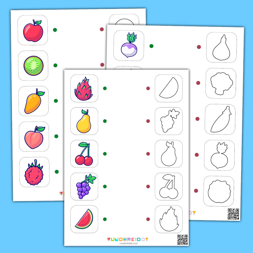 Jeu d’association de fruits et légumes à imprimer pour la maternelle