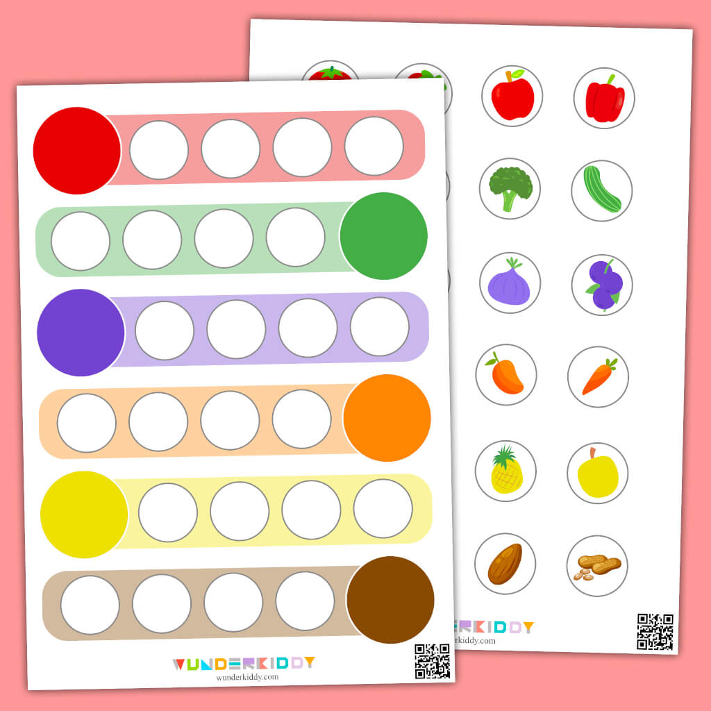 Printable Fruit and Veggie Color Sorting Preschool Activities