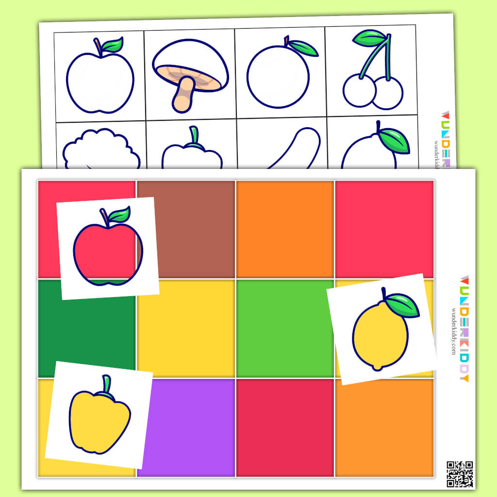 Printable Fruit and Veggie Educational Color Matching Activity
