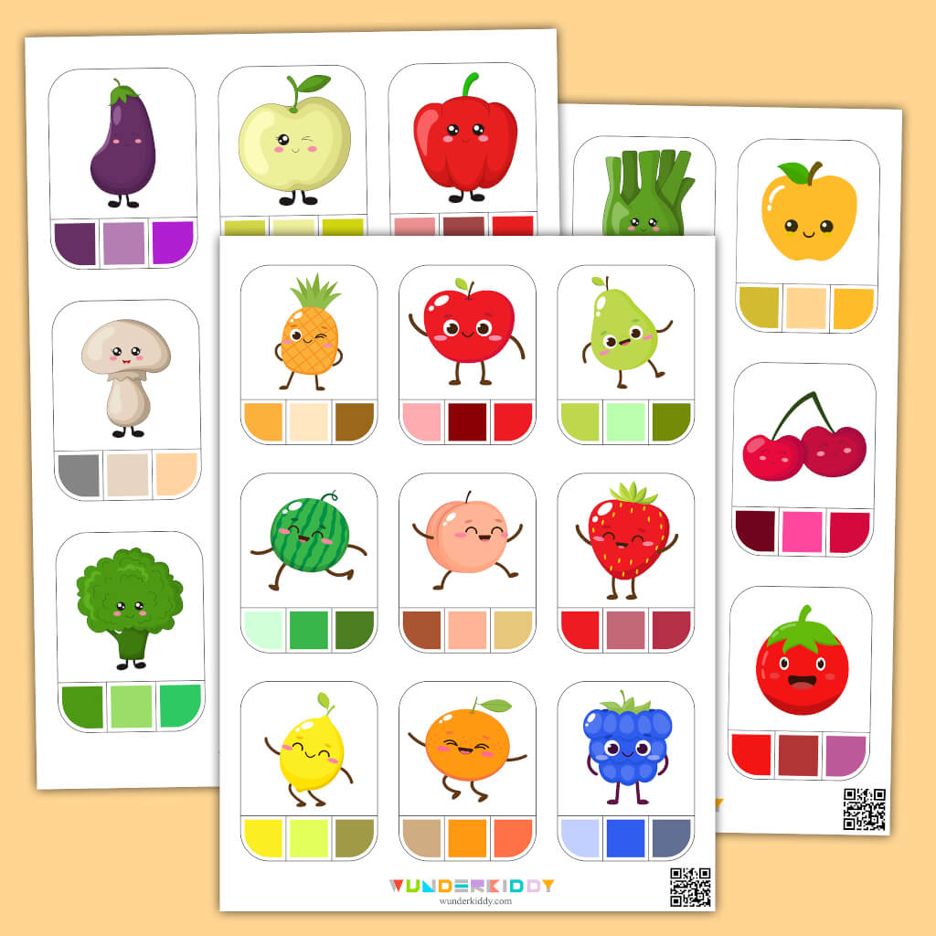 Printable Fruit & Veggie Color Identification Clip Card Activity