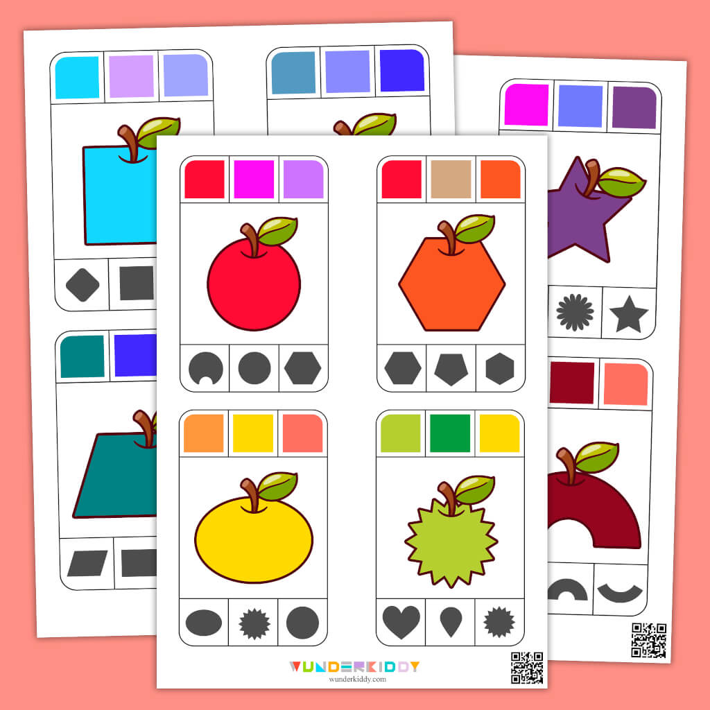Printable Fruits Geometry Shape and Color Worksheets for Kids