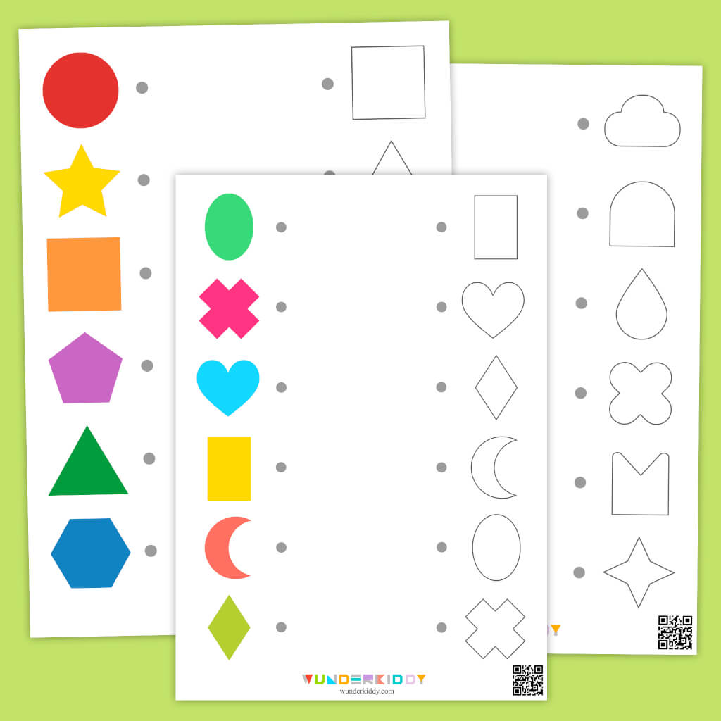 Printable Shape Matching Worksheets for Nursery Kids PDF