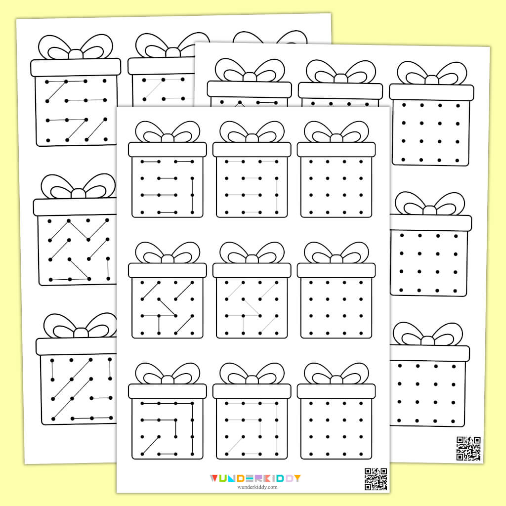 Printable Gift Boxes Pre-Writing Dot-to-Dot Holiday Activity