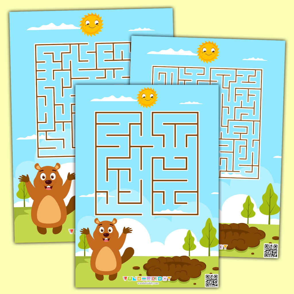 Printable Groundhog Day Maze Activities PDF for Preschool