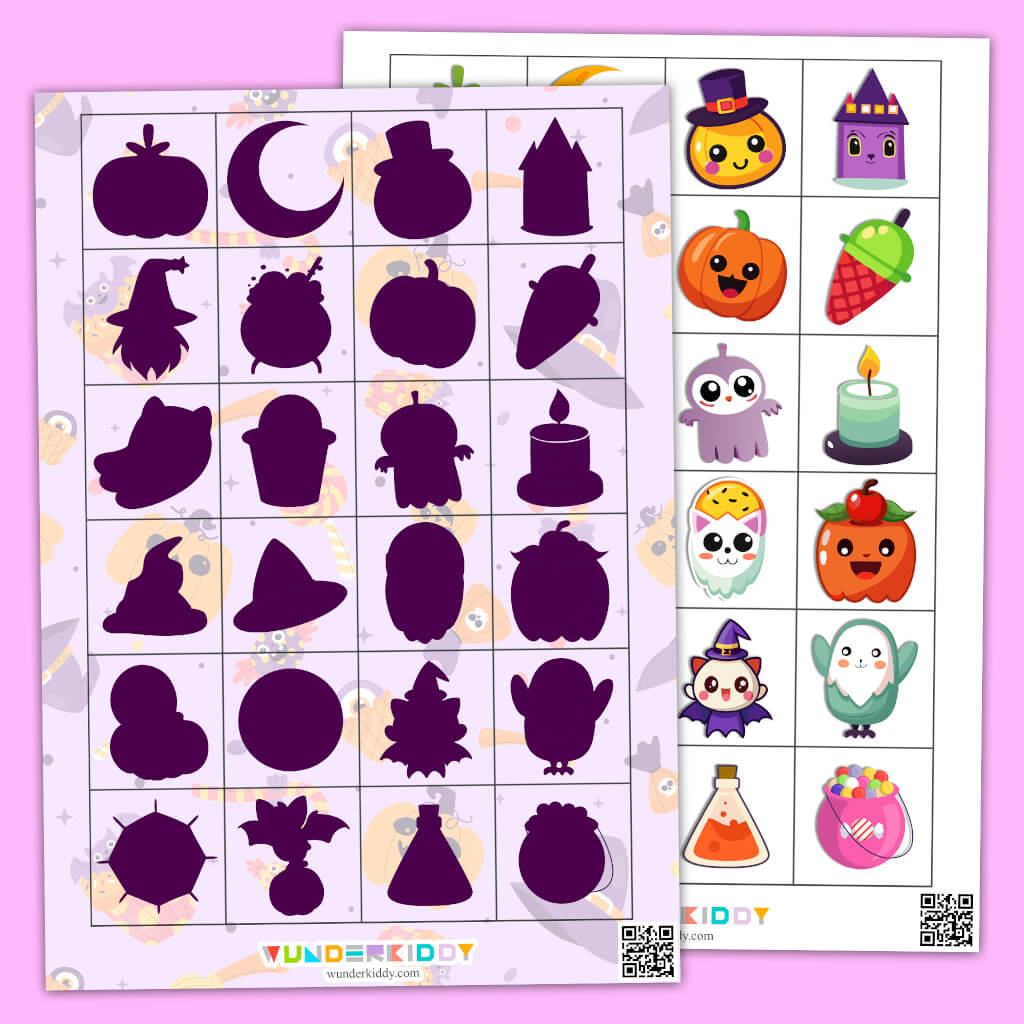 Printable Halloween Theme Shadow Matching Worksheet for Kids