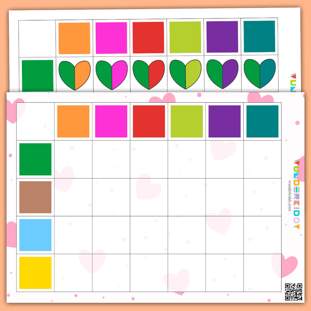 Printable Heart Color Matching Game for Early Learning