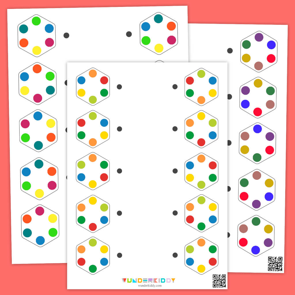 Printable Hexagon Color Pattern Matching Preschool Worksheet