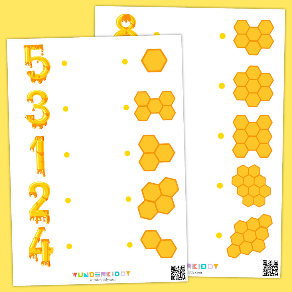 Counting Honeycombs 1-10: Bee Themed Match the Number Worksheets