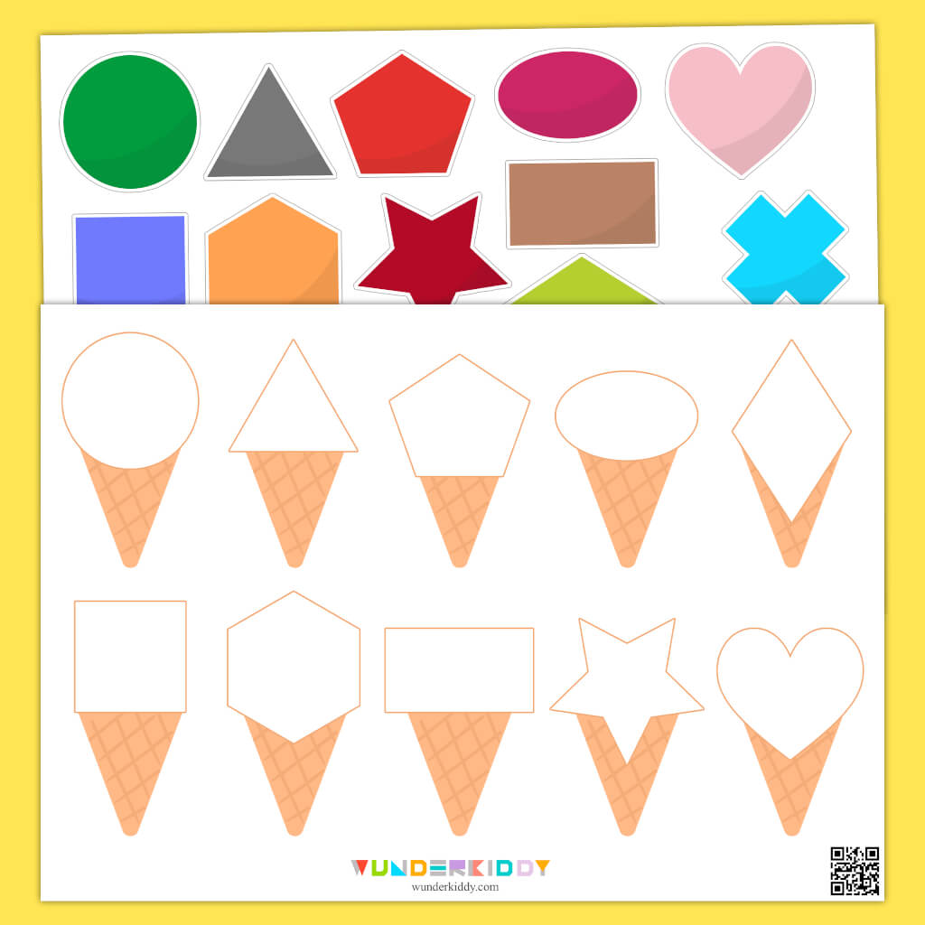 Printable Ice Cream Shape Matching Worksheet for Toddlers