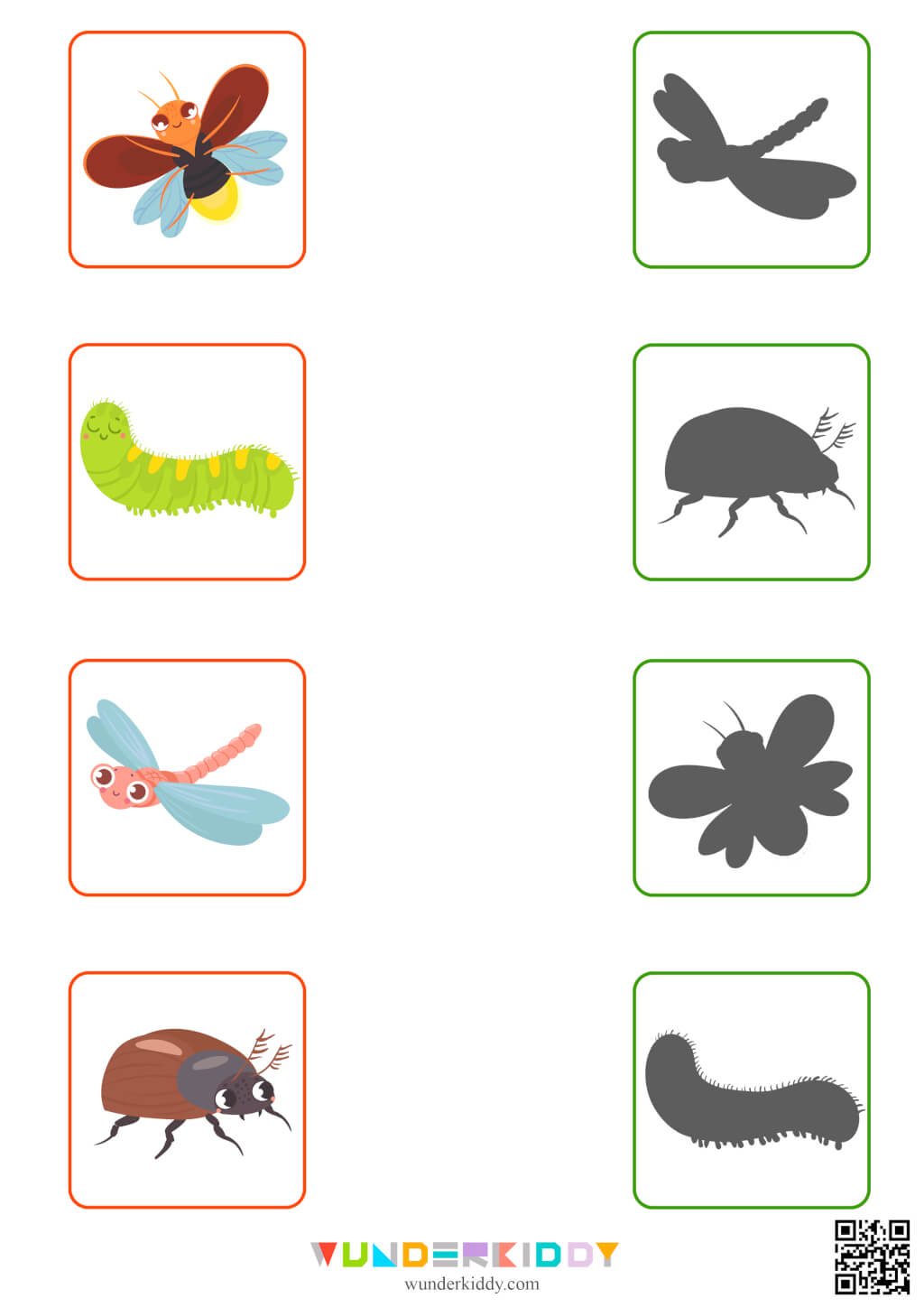 Worksheets «Insect silhouettes» - Download or print for free