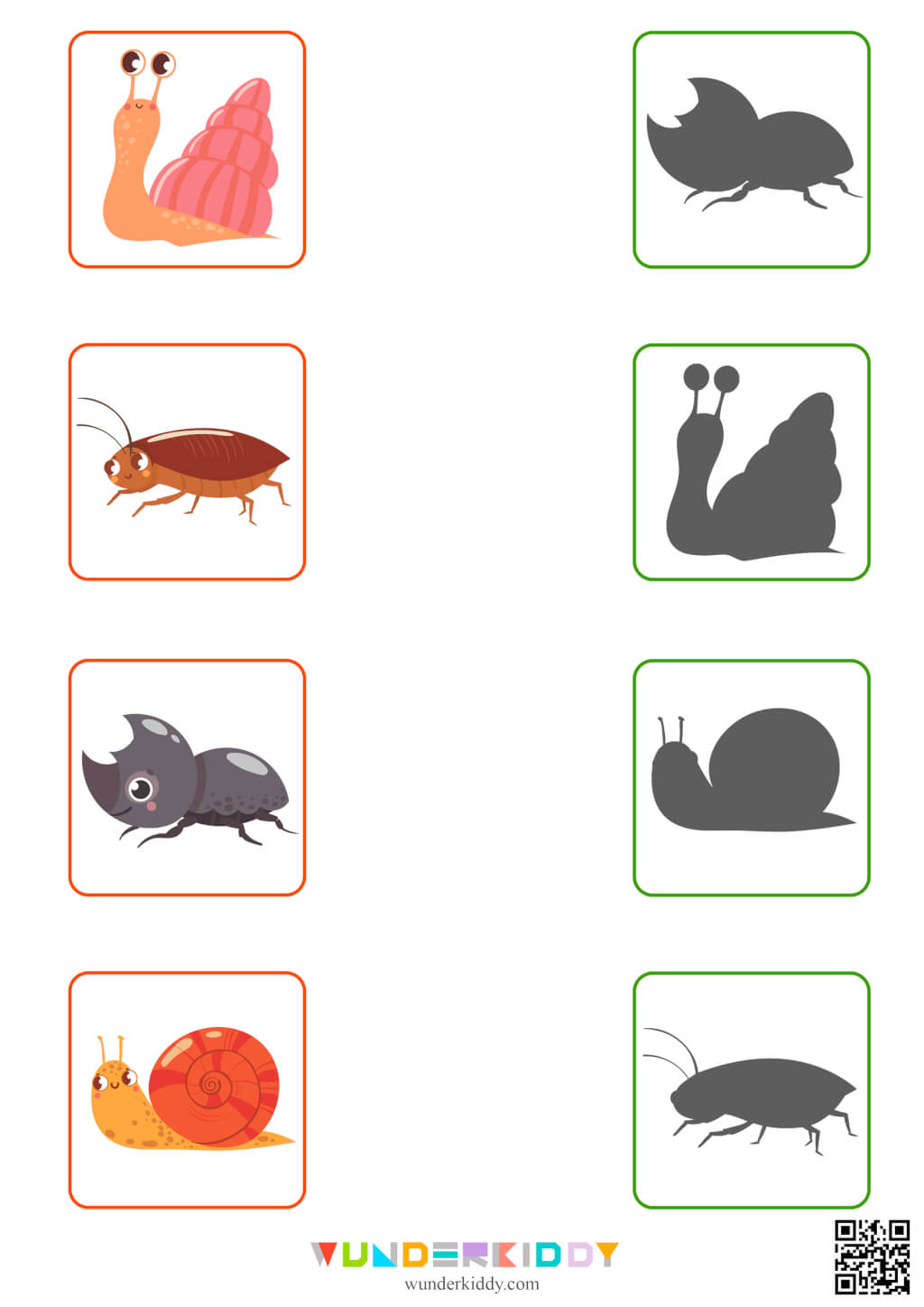 Worksheets «Insect silhouettes» - Download or print for free