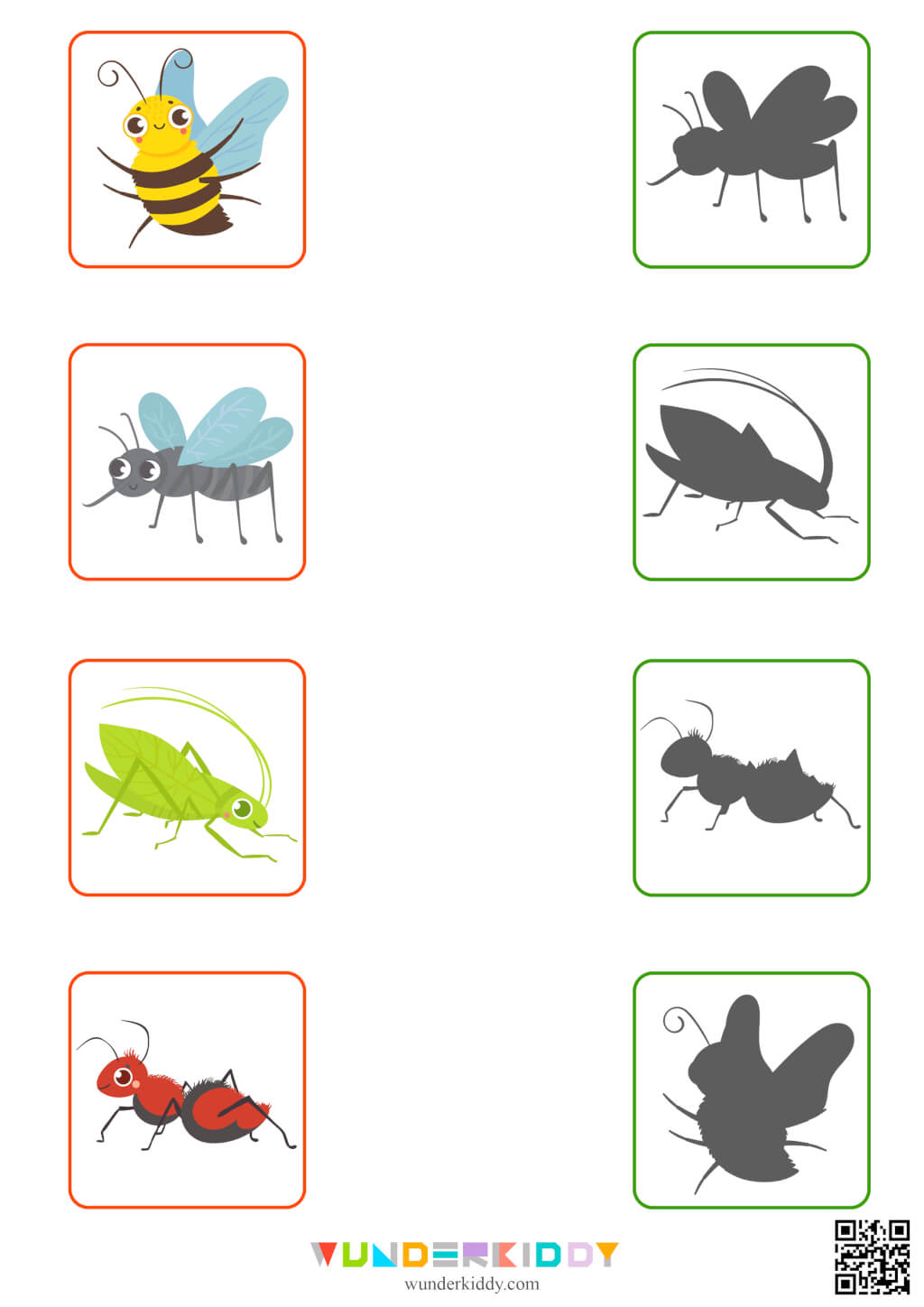 Worksheets «Insect silhouettes» - Download or print for free