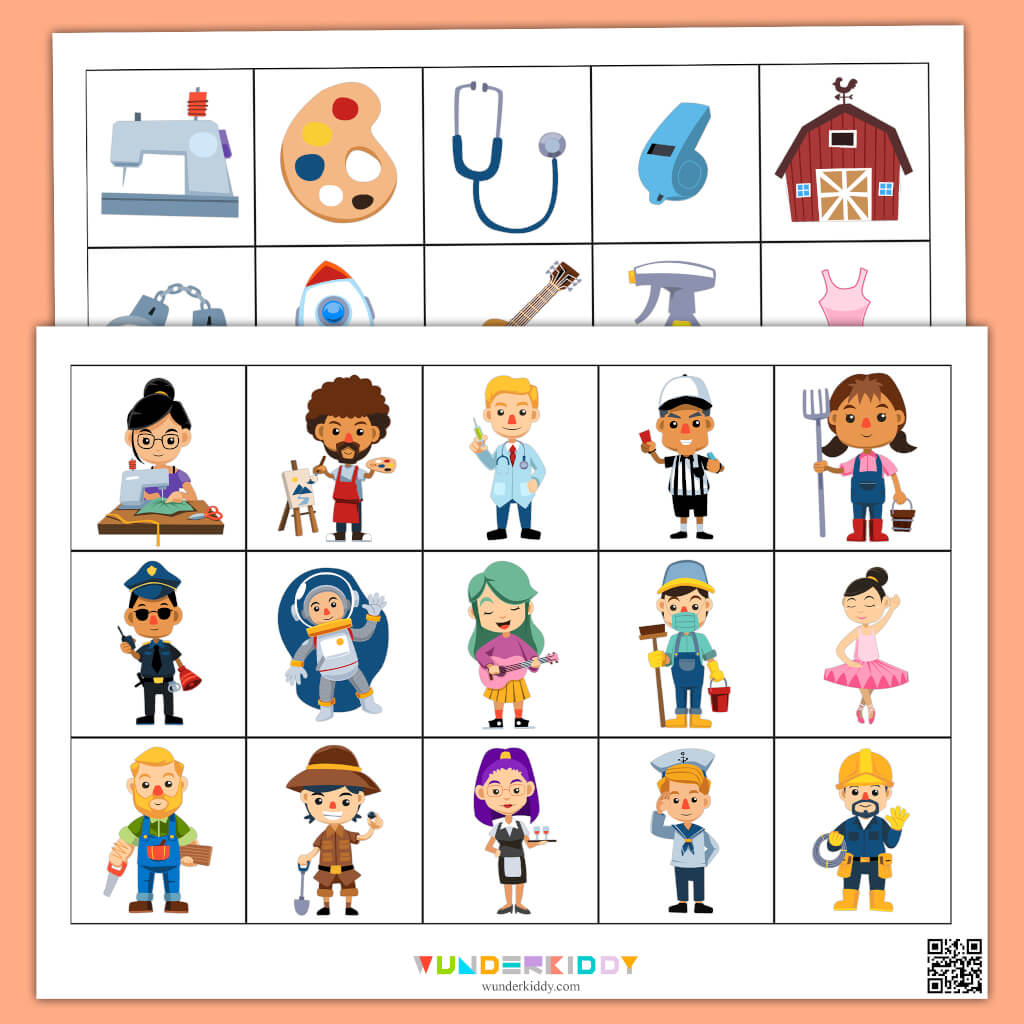 Printable Jobs and Tools Matching Game for Preschoolers