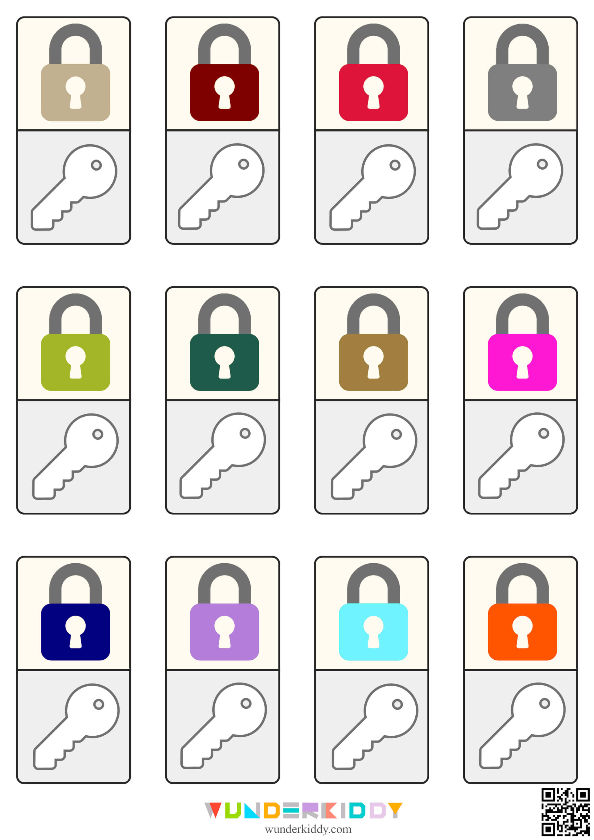 Printable Key And Lock Color Matching Activity For Toddlers