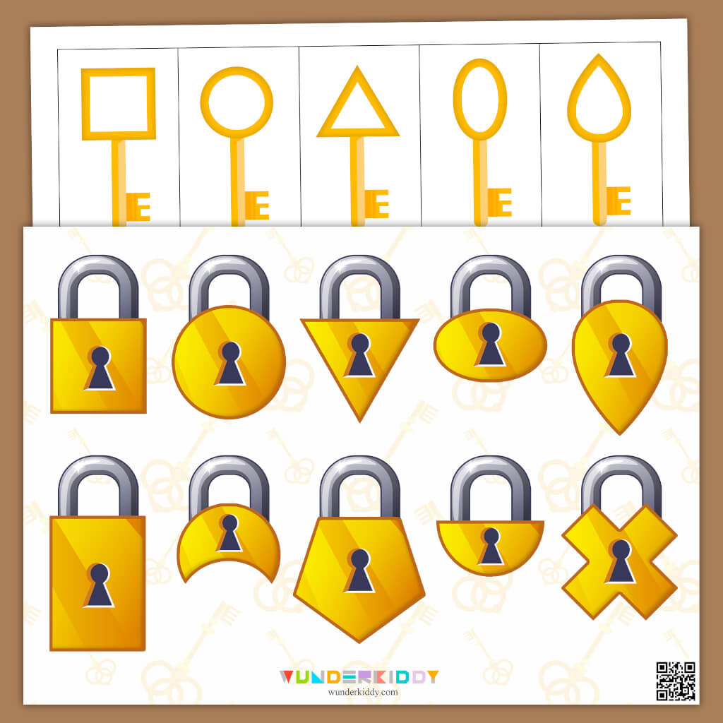 Printable Key and Lock Shape Matching Activity for Preschool