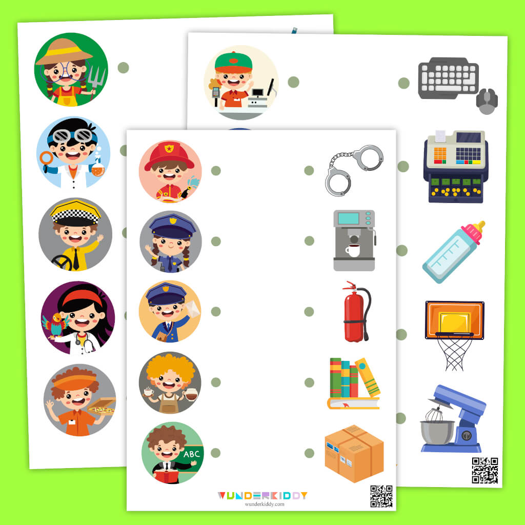 Jeu d’association de métiers et d’outils à imprimer pour les enfants ...