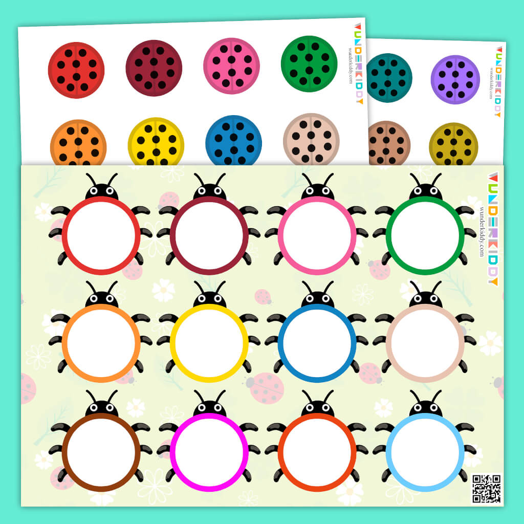 Printable Ladybug Match by Color File Folder Activity for Kids