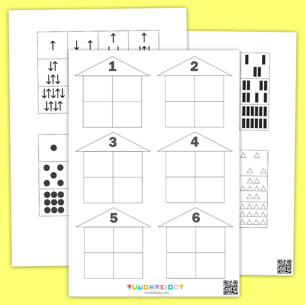 Printable Houses Math Counting 1-12 Game for Preschoolers